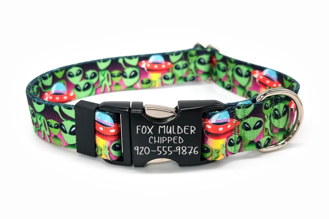 Personalized Space Aliens & Ufos Patterned Webbing Adjustable Dog ...