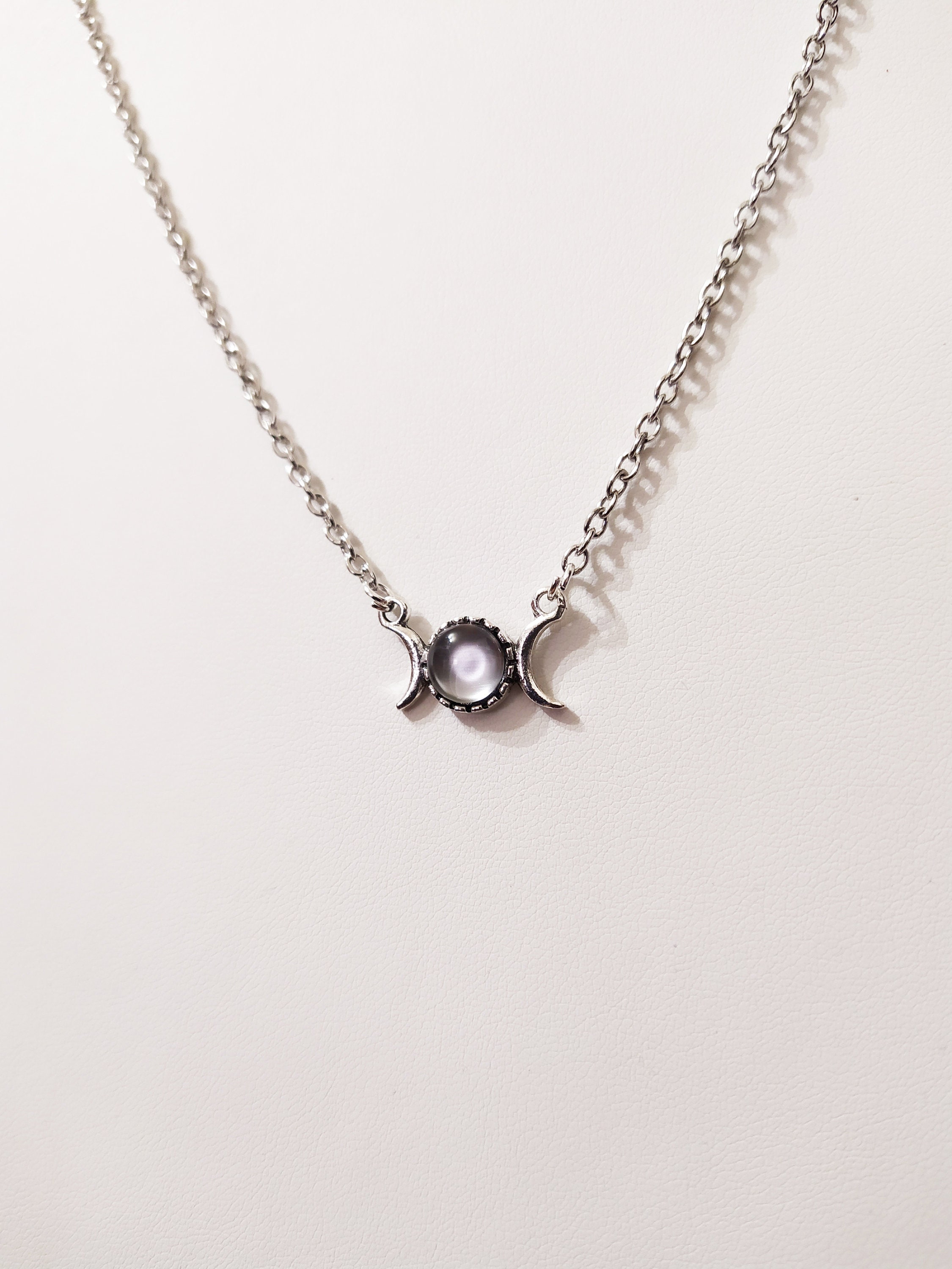 Tiny Triple Moon Silver Plated Necklace With Glass Stone | Etsy