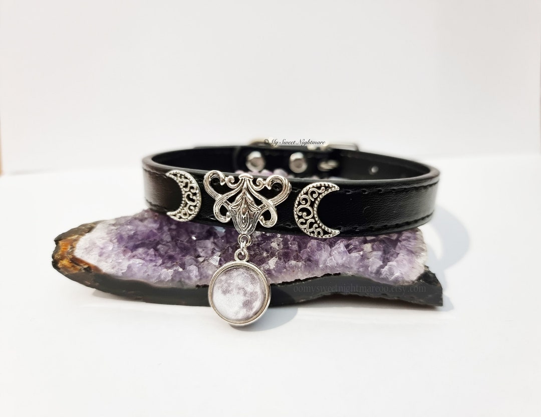 Witch Dog Collar, Moon Dog Collar, Lunar Dog Collar, Triple Moon Collar ...