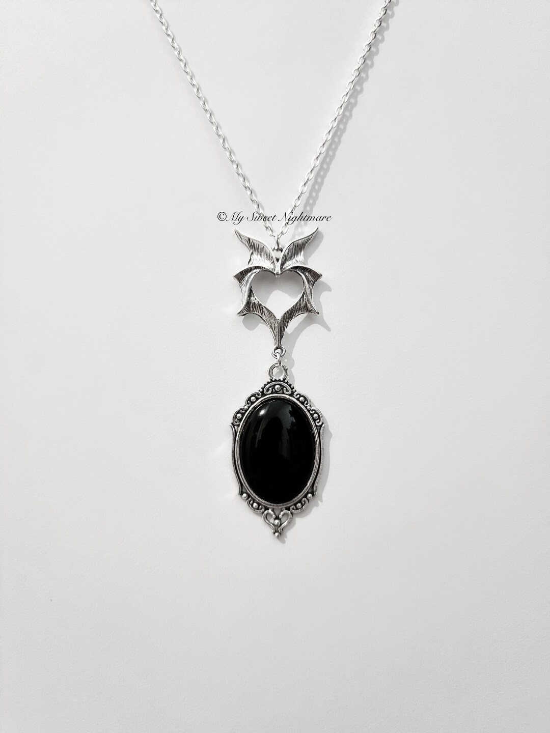 Vampire Bat Gothic Necklace and Black Glass Stone - Etsy