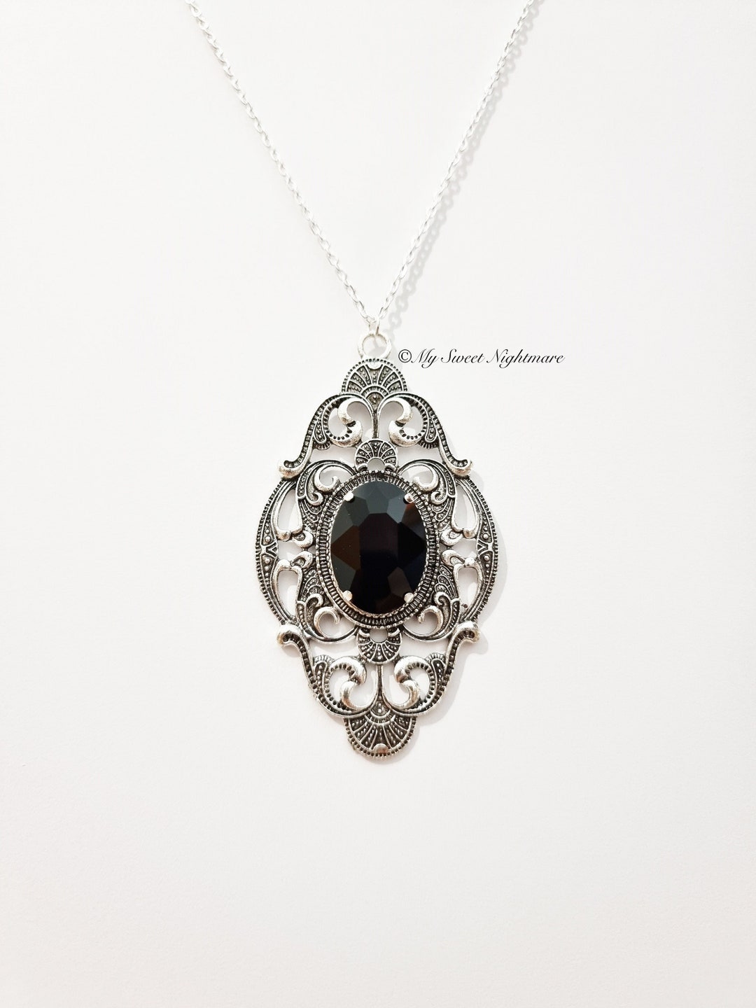 Black Crystal Gothic Victorian Necklace, Gothic Wedding, Filigree ...