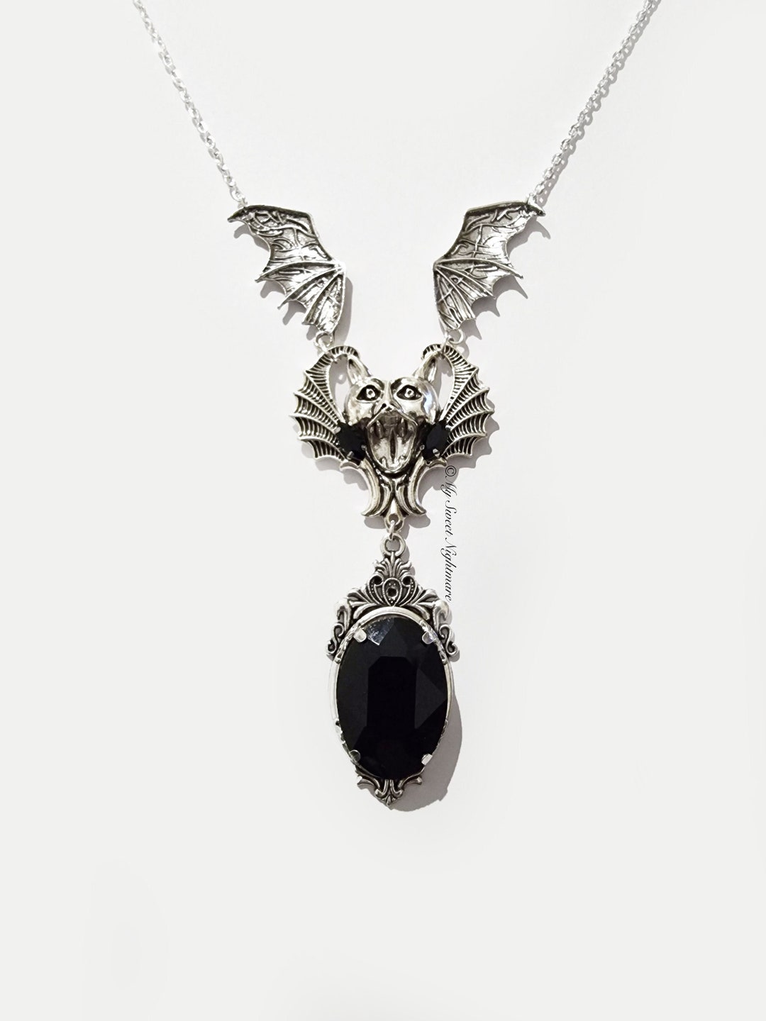 Black Crystal Vampire Necklace, Gothic Jewelry, Bat Necklace, Bat Wings ...