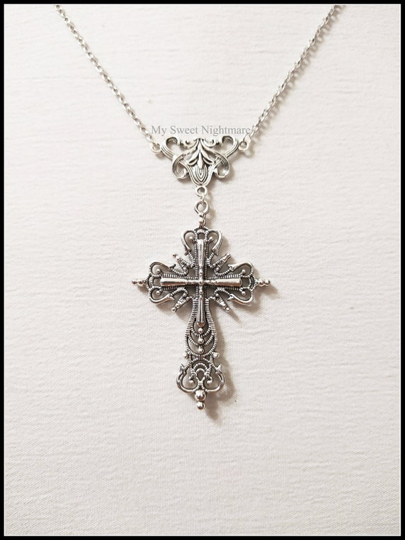 Large Gothic Cross Silver Plated Necklace - Etsy