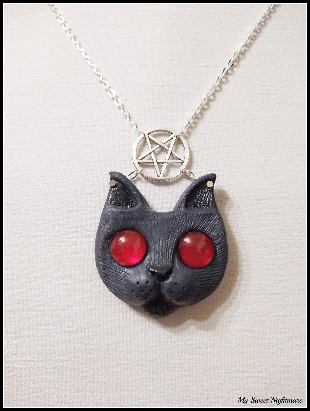 Black Cat Necklace and Silver Pentacle - Etsy