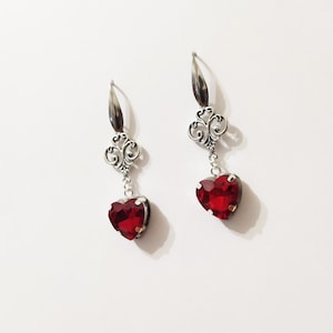 Crystal Ruby Red Heart Earrings, Heart Jewelry, Delicate Jewelry ...