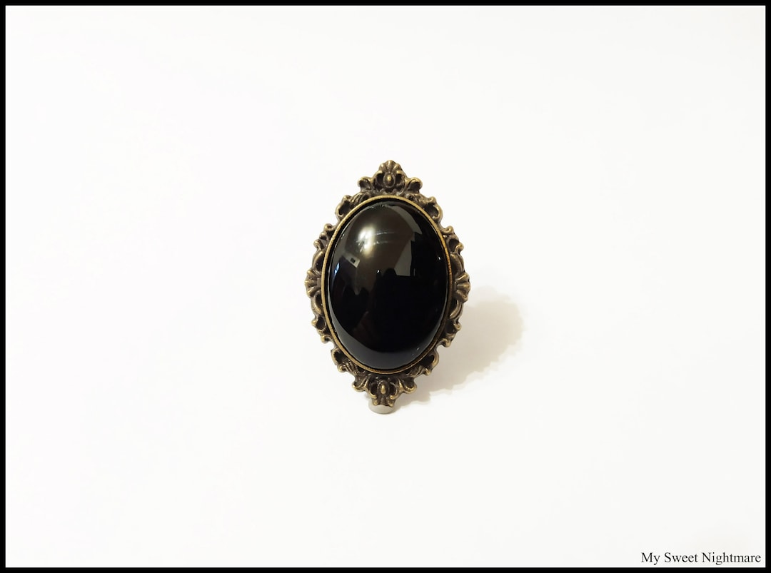 Victorian Ring, Black Stone Jewelry, Vampire Ring, Bronze Filigree ...