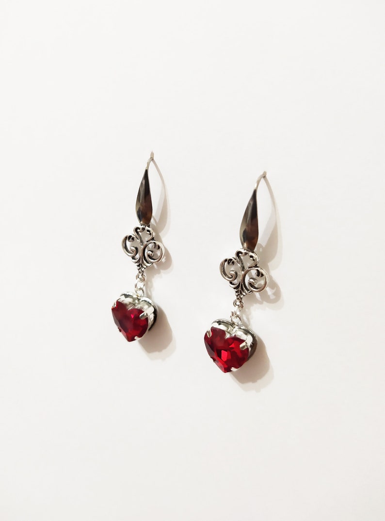 Crystal Ruby Red Heart Earrings Heart Jewelry Delicate | Etsy