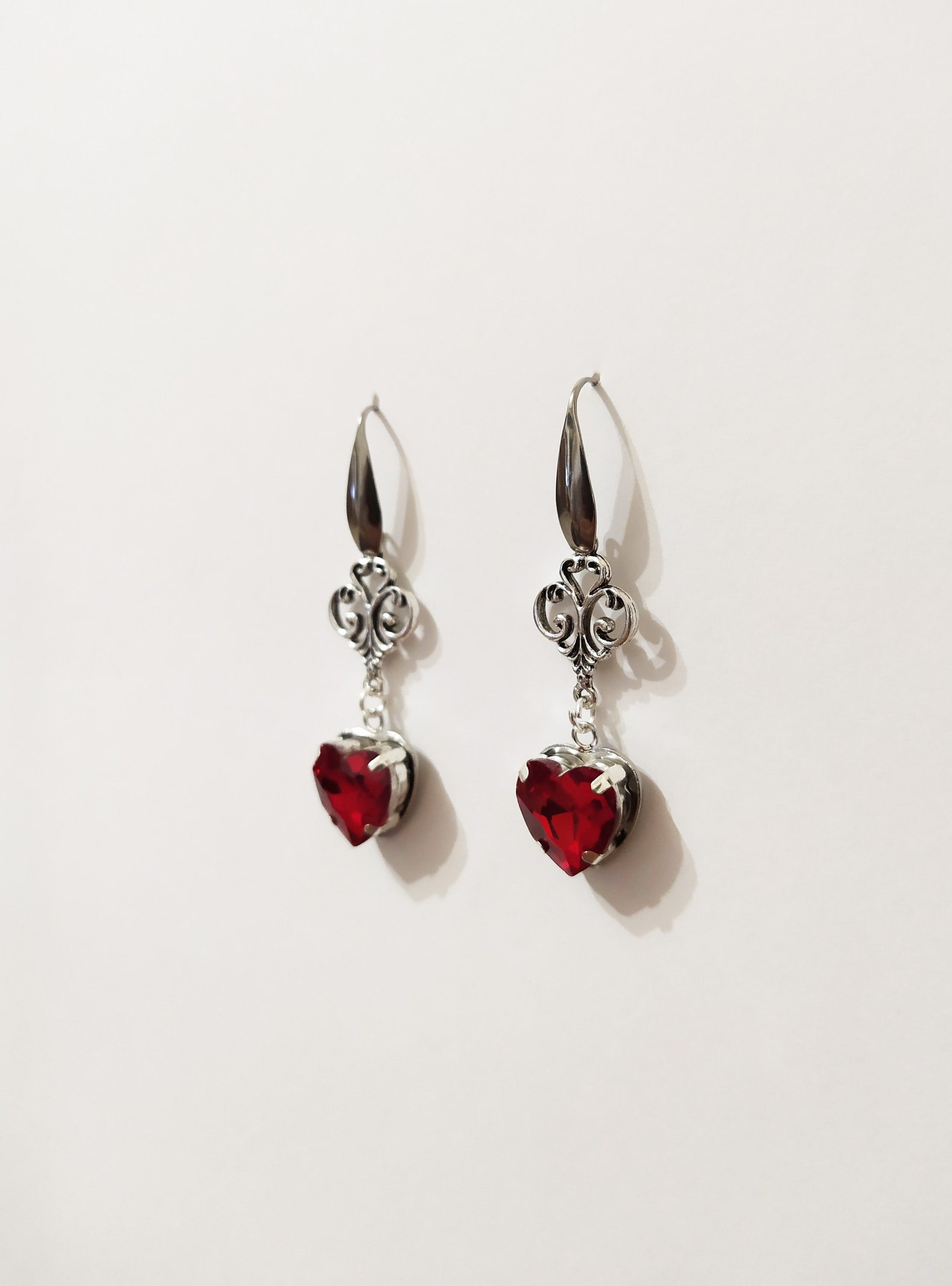 Crystal Ruby Red Heart Earrings Heart Jewelry Delicate - Etsy