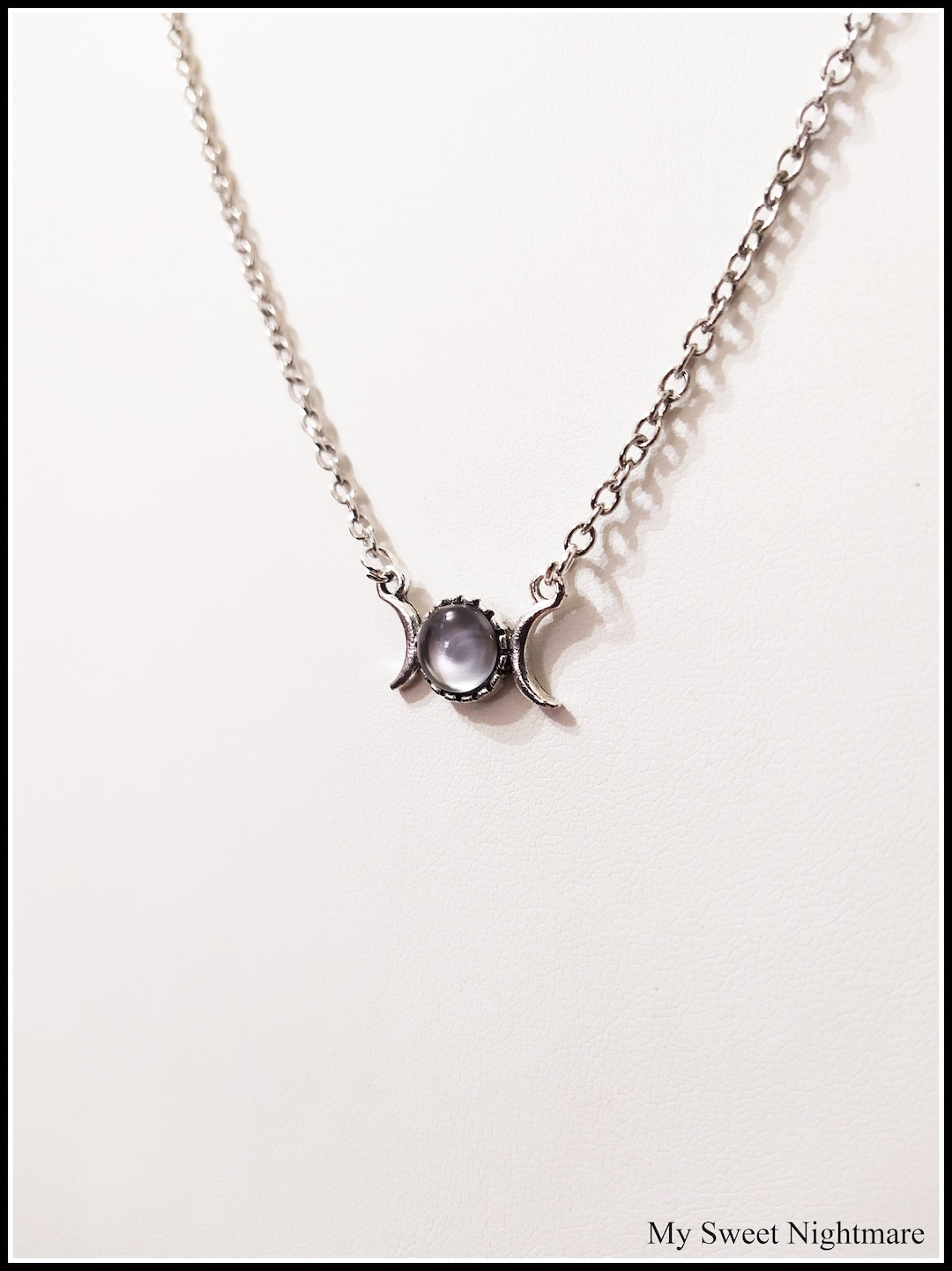 Tiny Triple Moon Silver Plated Necklace With Glass Stone - Etsy