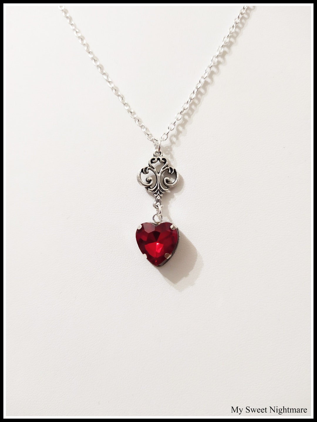 Crystal Red Heart Necklace, Heart Jewelry, Delicate Jewelry, Victorian ...