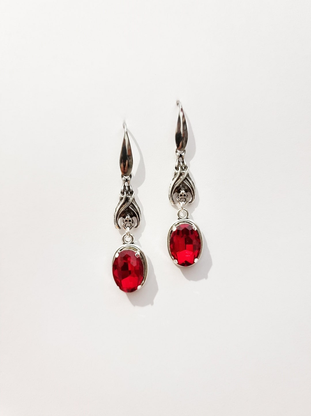 Vampire Goth Earrings, Bat Earrings, Red Crystal Earrings, Gothic ...