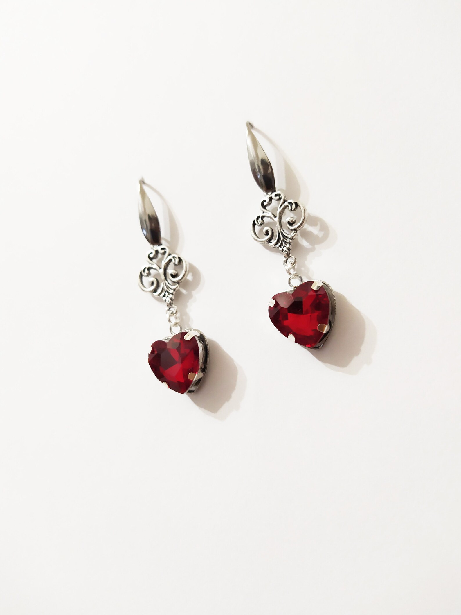 Crystal Ruby Red Heart Earrings Heart Jewelry Delicate | Etsy