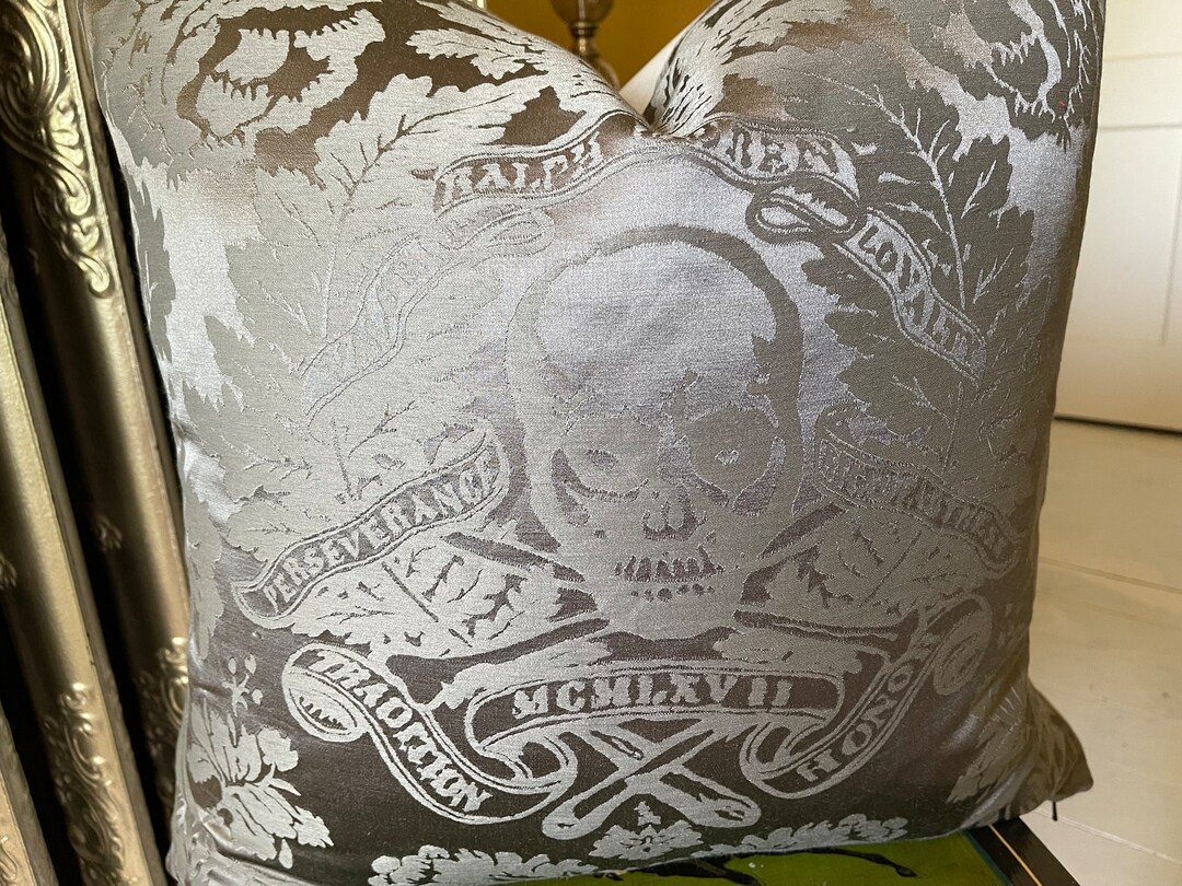 Ralph Lauren Secret Society Damask Mercury Grey Skull Crossbones Linen ...