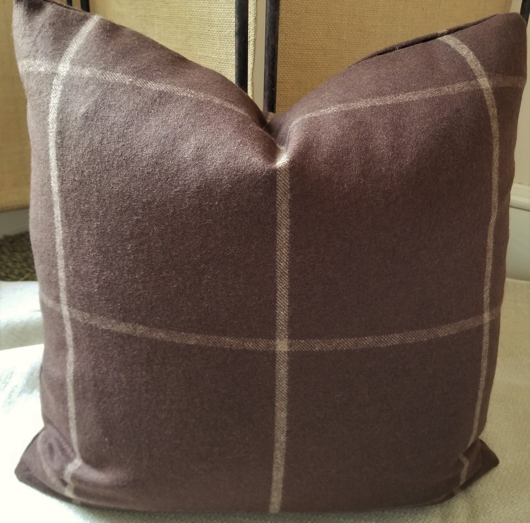 Ralph Lauren Westcliff Tattersal Saddle Italian Wool Brown Plaid Pillow ...