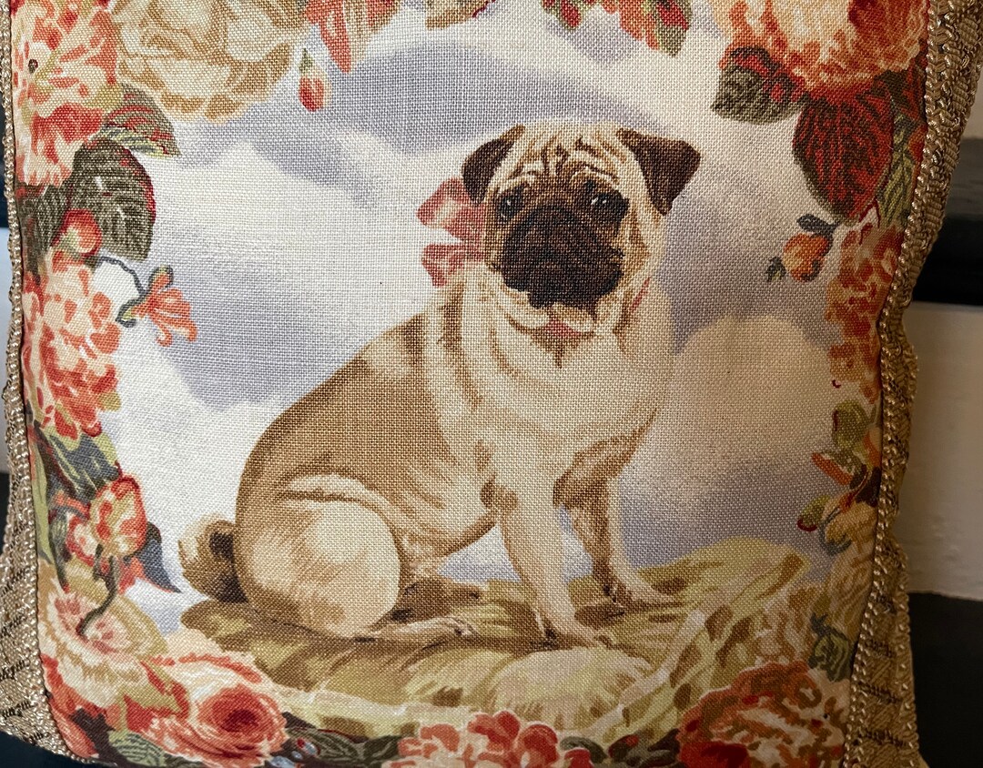 Lee Jofa Pugs and Petals English Linen Custom Pillow Cover With Trim ...