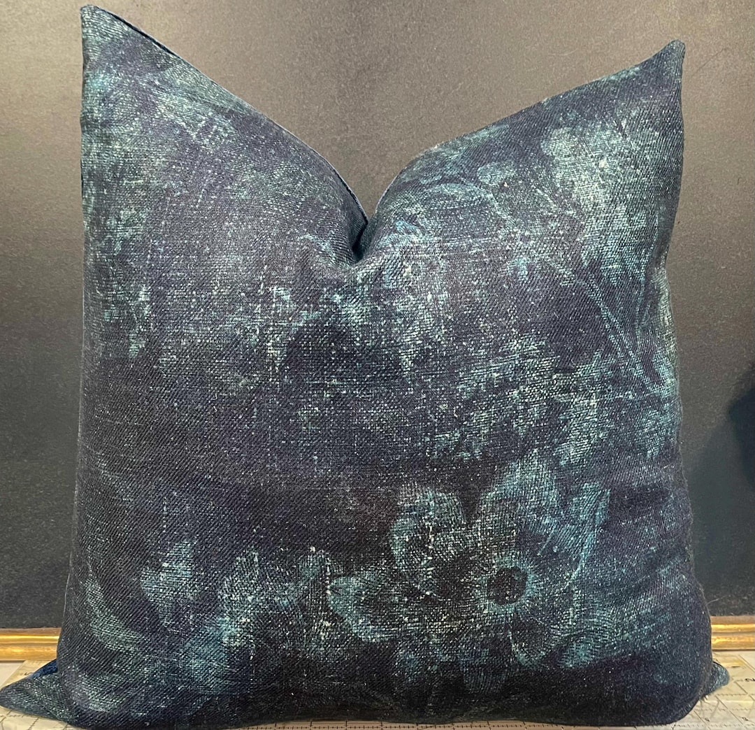 Ralph Lauren Beaton Floral Overdyed Indigo Linen Custom Pillow Cover 22 ...
