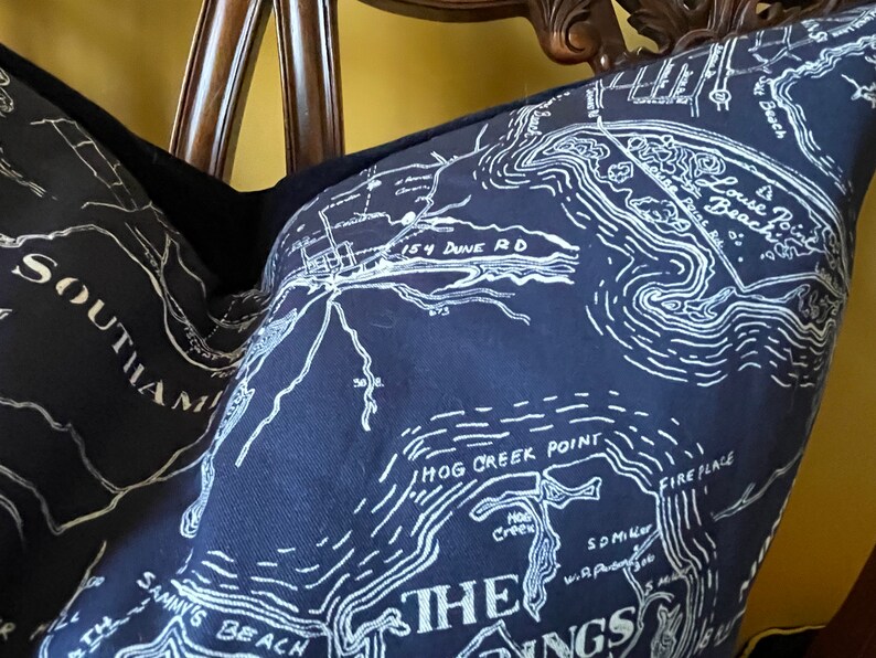 Ralph Lauren Hamptons Map White on Navy 100% Cotton Pillow Cover All ...