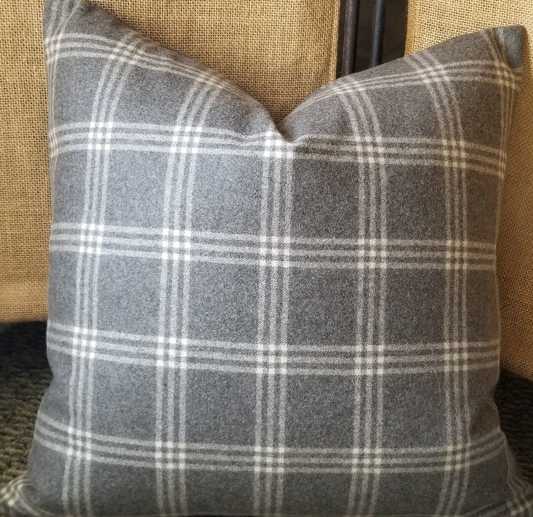 Ralph Lauren Dickens Wool Check Smoke Grey Italian Wool Plaid Pillow ...