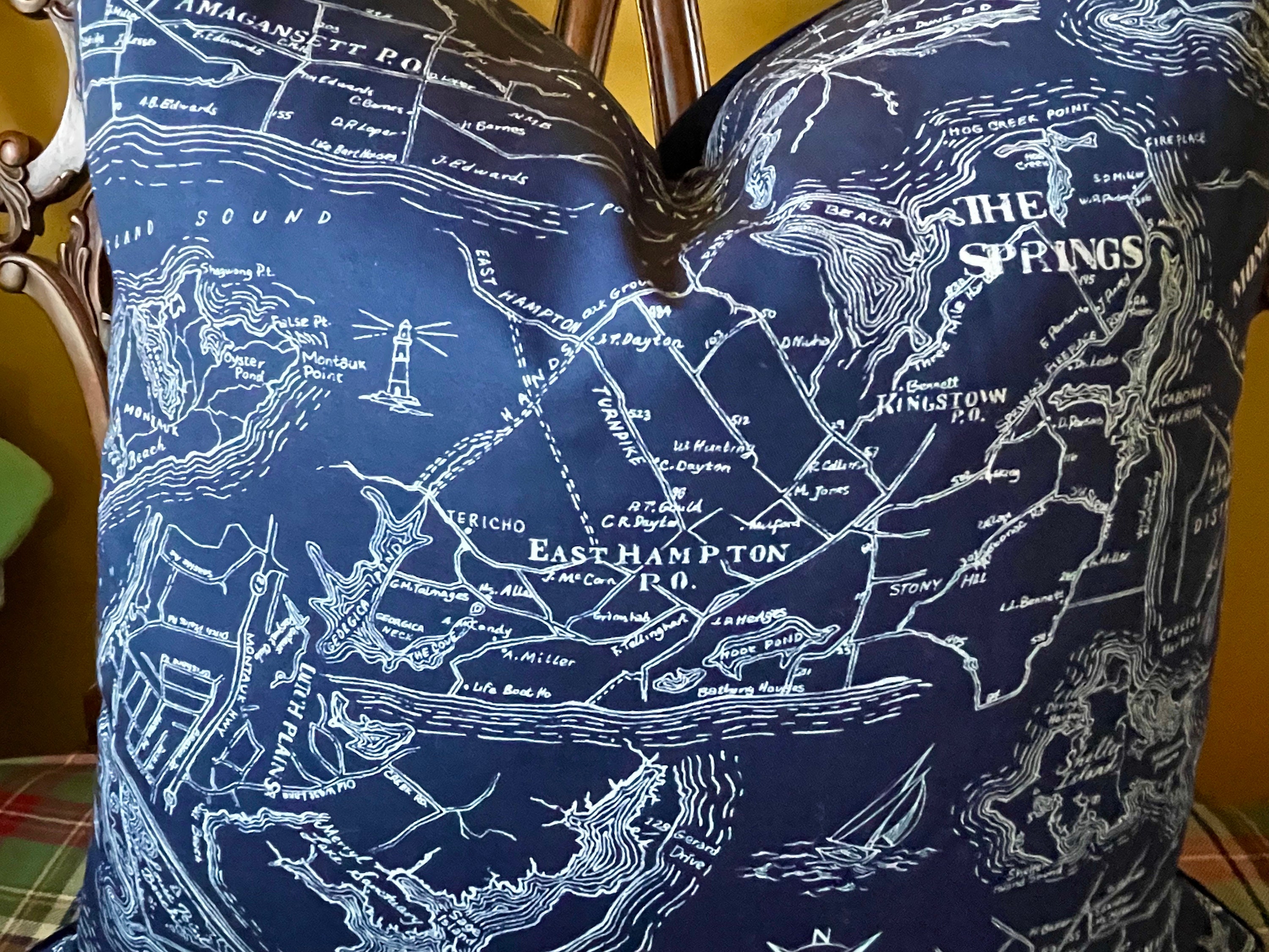 Ralph Lauren Hamptons Map White on Navy 100% Cotton Pillow Cover All ...