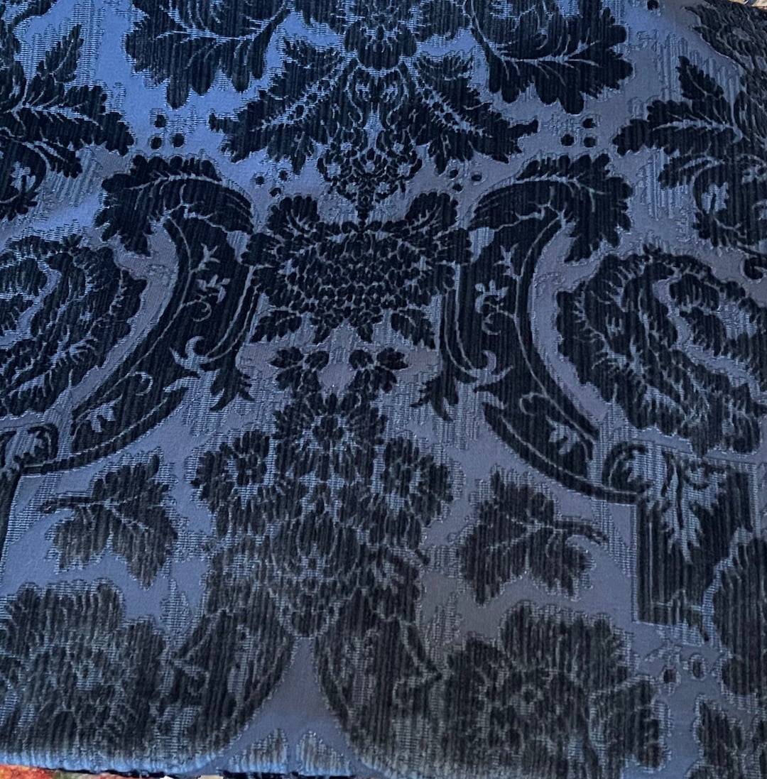 Ralph Lauren GRANTHAM VELVET Damask Navy Belgian Cut Strie Velvet Noble ...