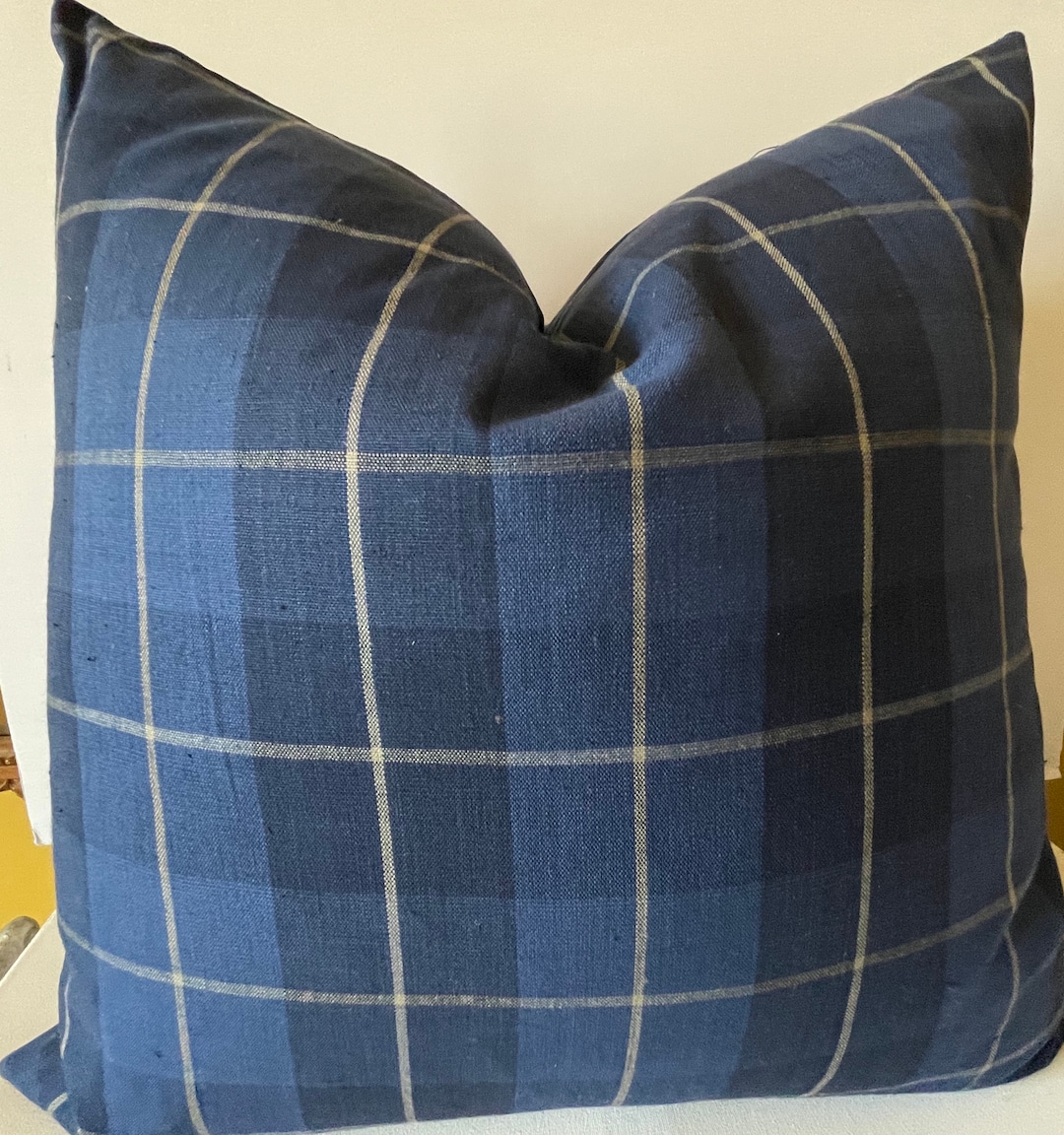 Ralph Lauren Palm Harbor Plaid Original Blue Plaid Cotton Pillow Cover ...