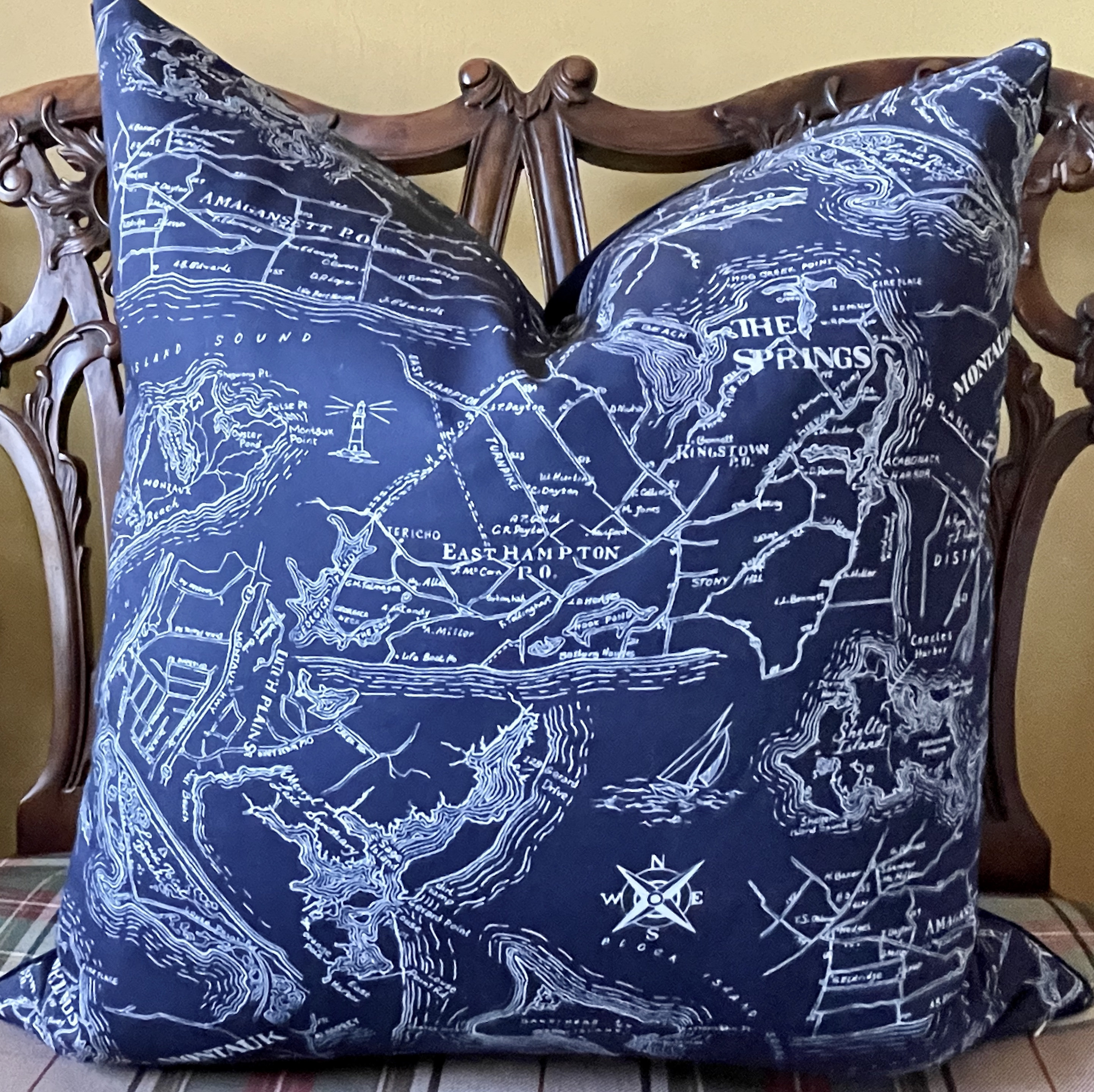 Ralph Lauren Hamptons Map White on Navy 100% Cotton Pillow Cover All ...