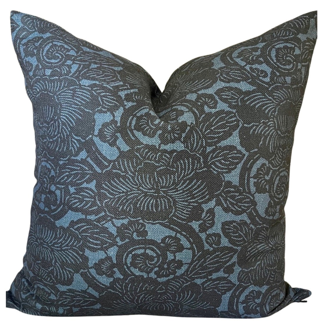 Ralph Lauren Augustine Floral Indigo Linen Cotton Pillow Cover Both ...