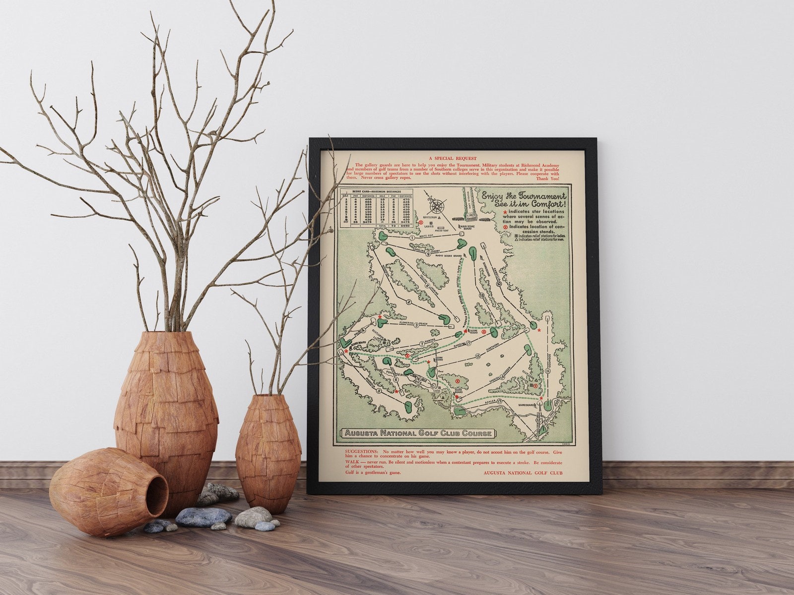 Historic Map Augusta National Golf Club Course, 1954 18in X 24in Framed ...