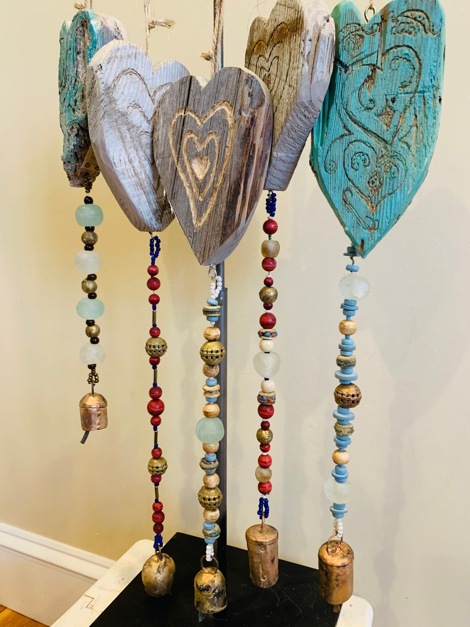 Driftwood Heart W/ Bell & Beads Hand-carved Boho Christmas - Etsy
