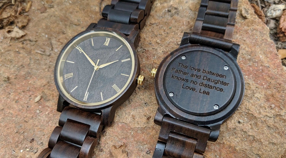 Engraved Wooden Watch, Men's Wood Wristwatch, Personalized Unique ...