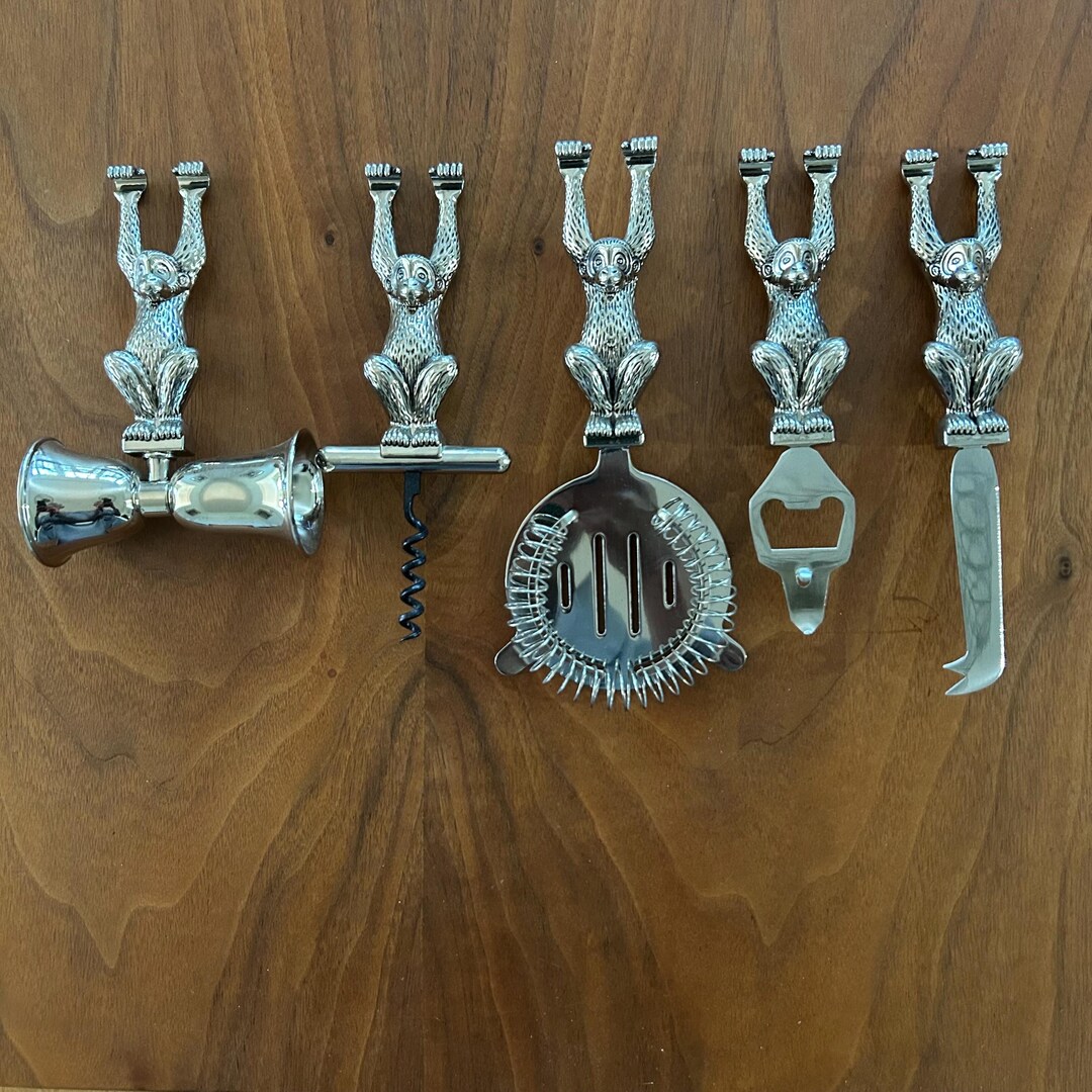 Godinger Monkey Bars Barware Bar Tool 5 Piece Set Nickel Plated NO RACK ...