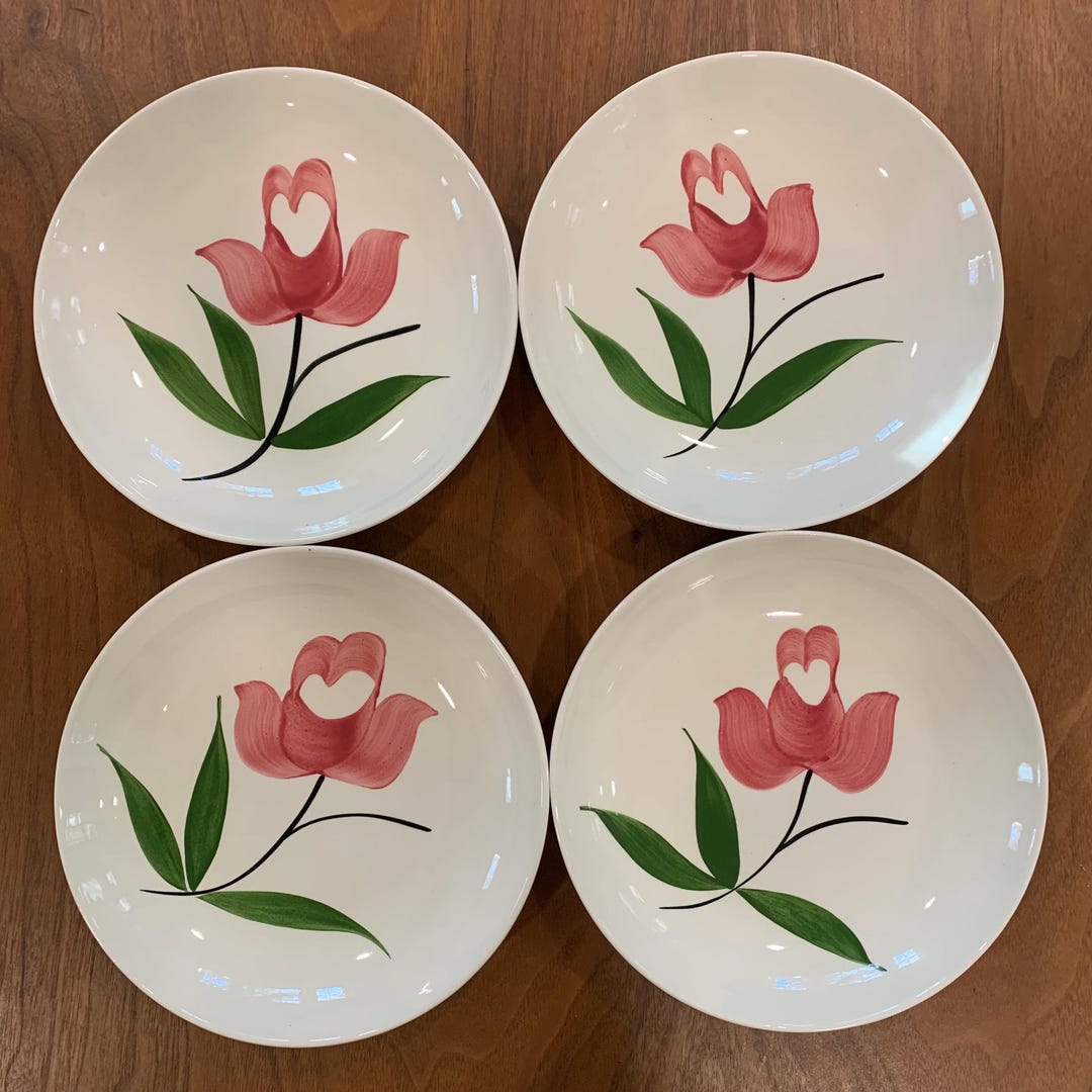 Stetson China Co. Plates 8” Hand Painted Pink Flower 1950s Qty 4 - Etsy