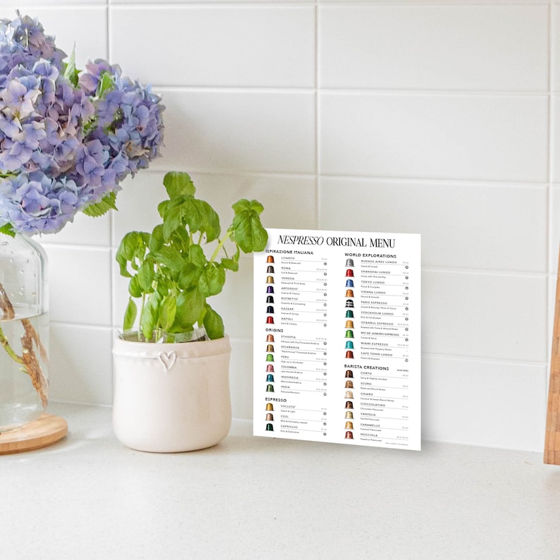 Nespresso ORIGINAL Capsule Menu • Coffee List • Digital Download File ...