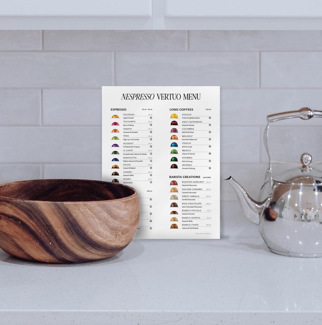 Nespresso VERTUO Capsule Menu • Coffee List • Digital Download File ...