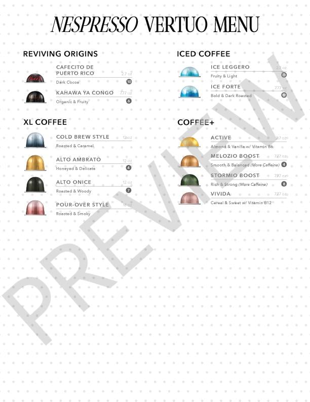 Nespresso VERTUO Capsule Menu • Coffee List • Digital Download File - Etsy