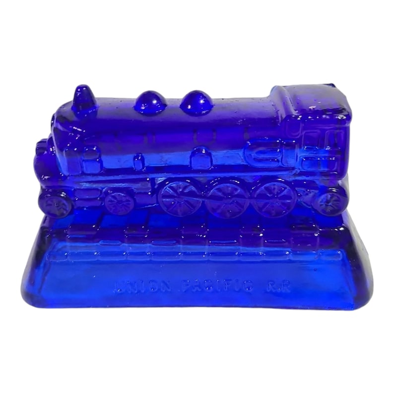 Vintage 2 Piece Cobalt Blue Glass Union Pacific Railroad Locomotive ...