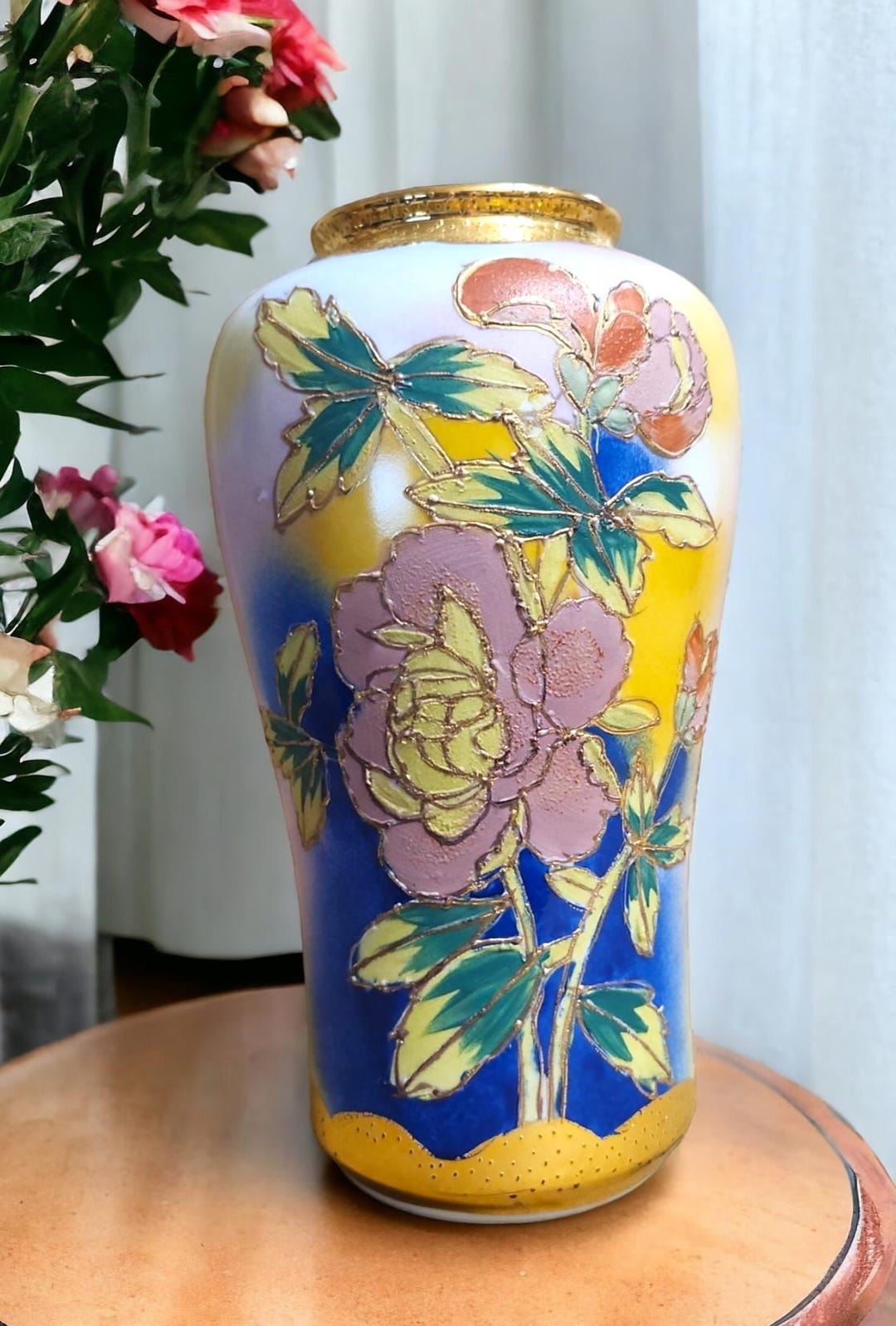 Vintage Hand Painted Chinese Limoges Style 8.75" Gold Moriage Satsuma ...
