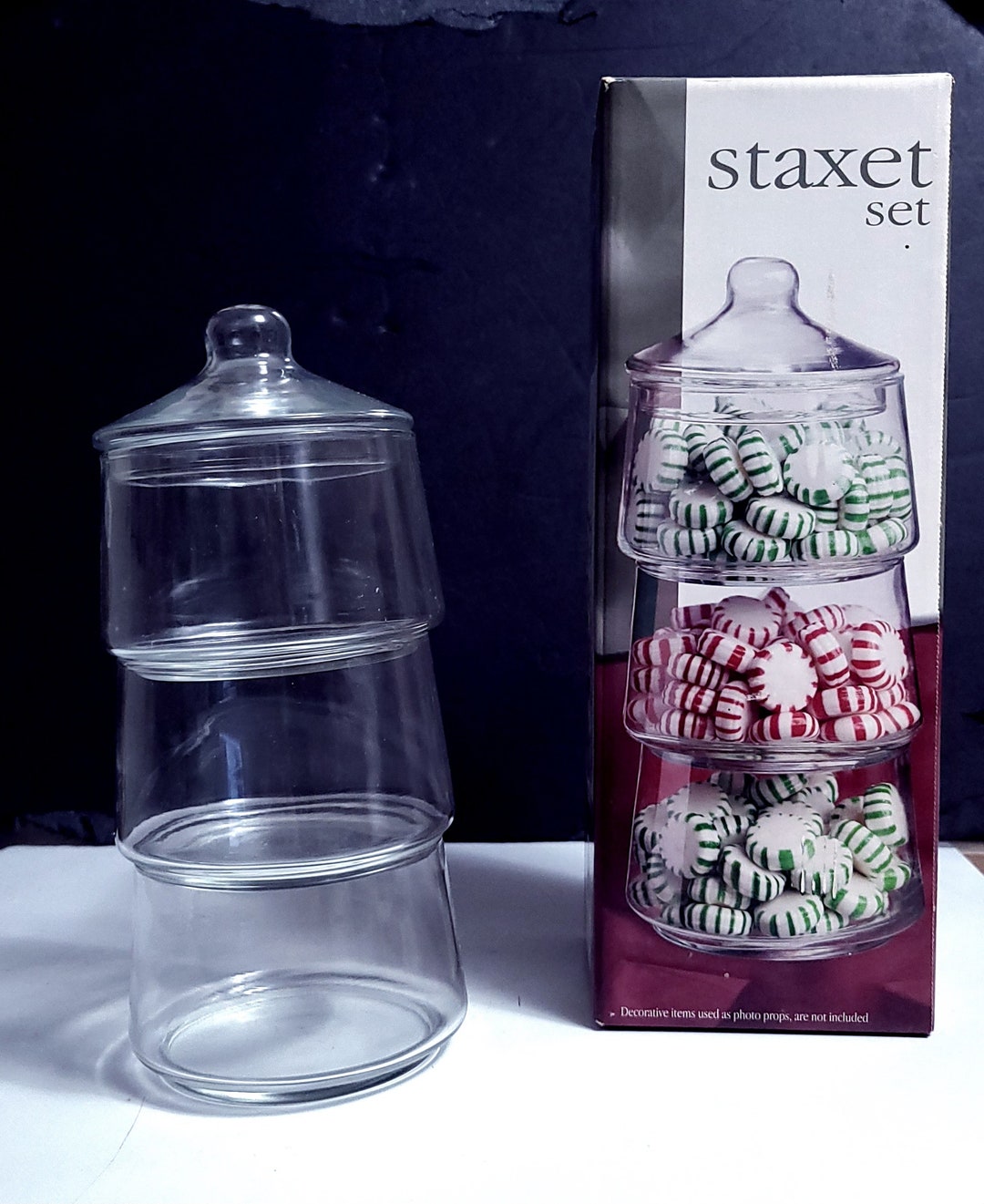 Vintage Indiana Glass Company STAXET Set 9.5" Clear Glass 3-tier ...