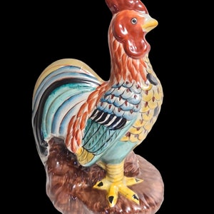 Vintage Colorful Hand Painted 10" Ceramic Rooster Figurine Statue ...