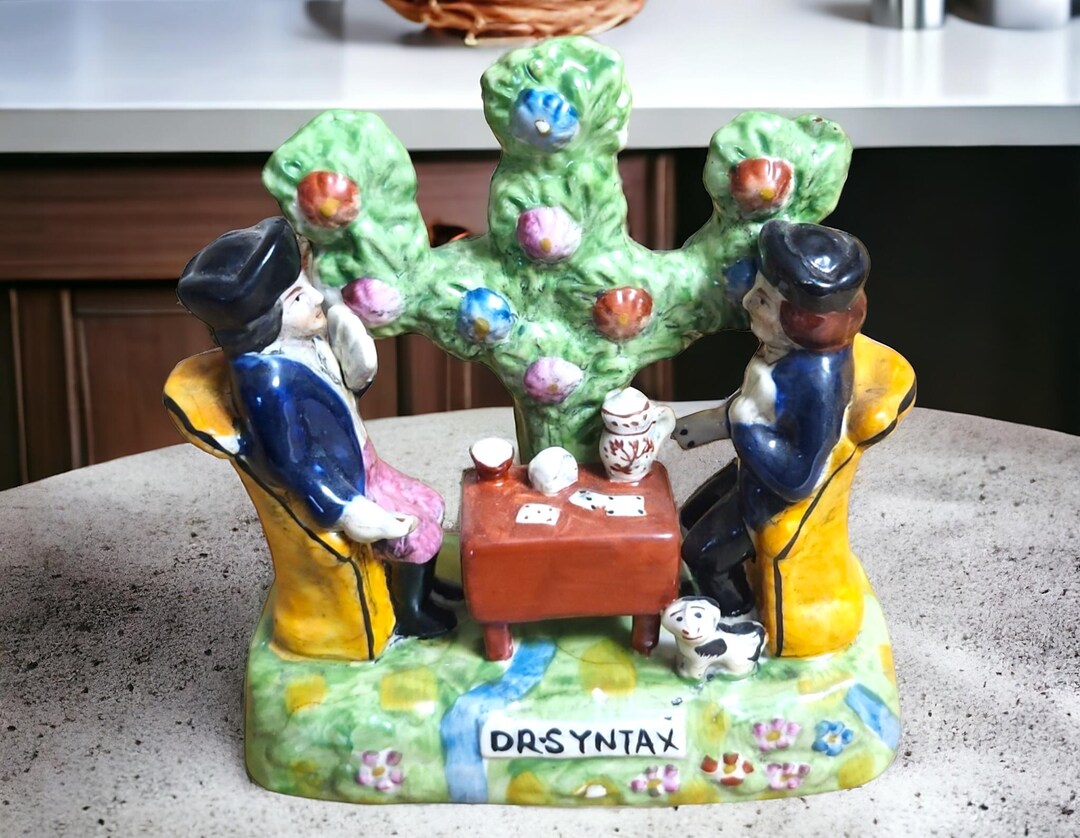 Vintage Staffordshire Style Pottery Dr. Syntax Playing at Cards ...