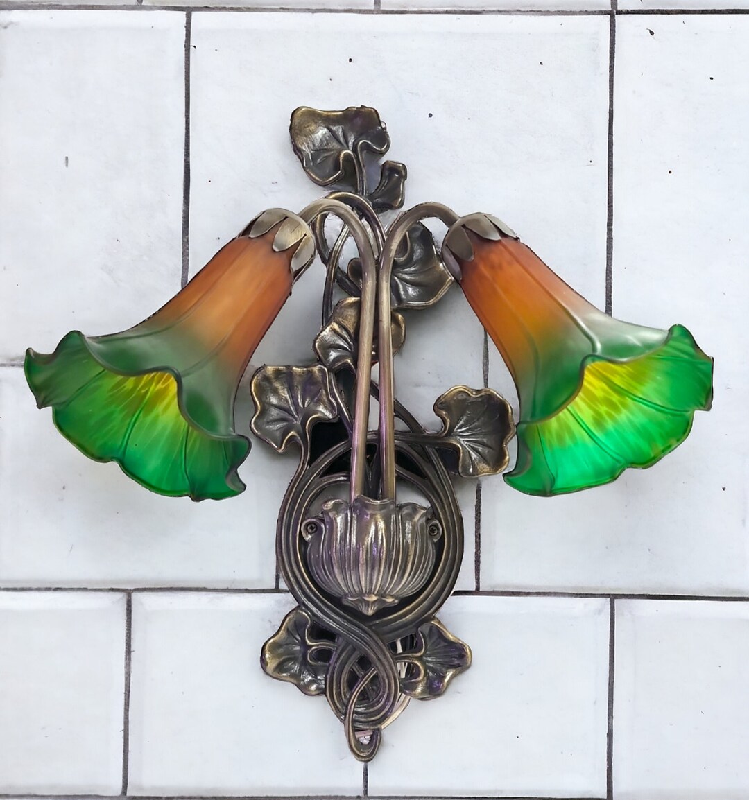 Vintage Meyda Tiffany Pond Lily Collection Lilies 2 Light Double Sconce ...