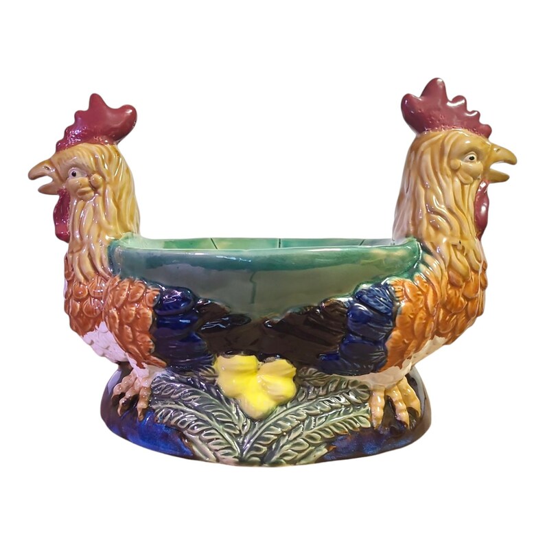 Vintage Majolica Pottery Gallic French Style Double Rooster Pedestal ...