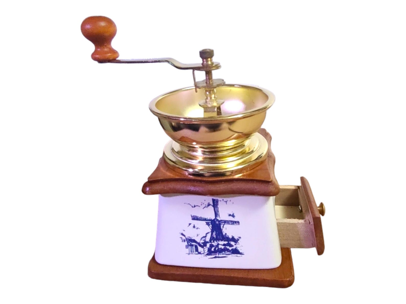 Vintage Blue Delft Style Café Coffee Mill Grinder Porcelain, Wood ...