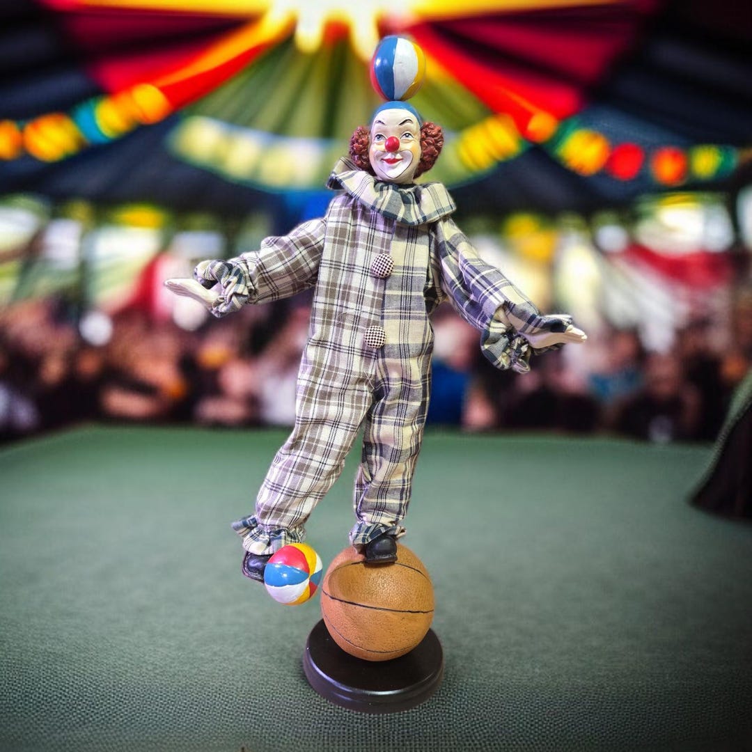Vintage Whimsical Balancing Clown Figurine on Ball 17” Tall Circus ...