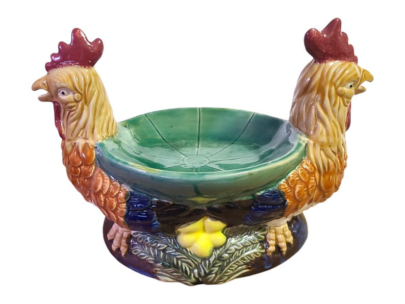 Vintage Majolica Pottery Gallic French Style Double Rooster Pedestal ...