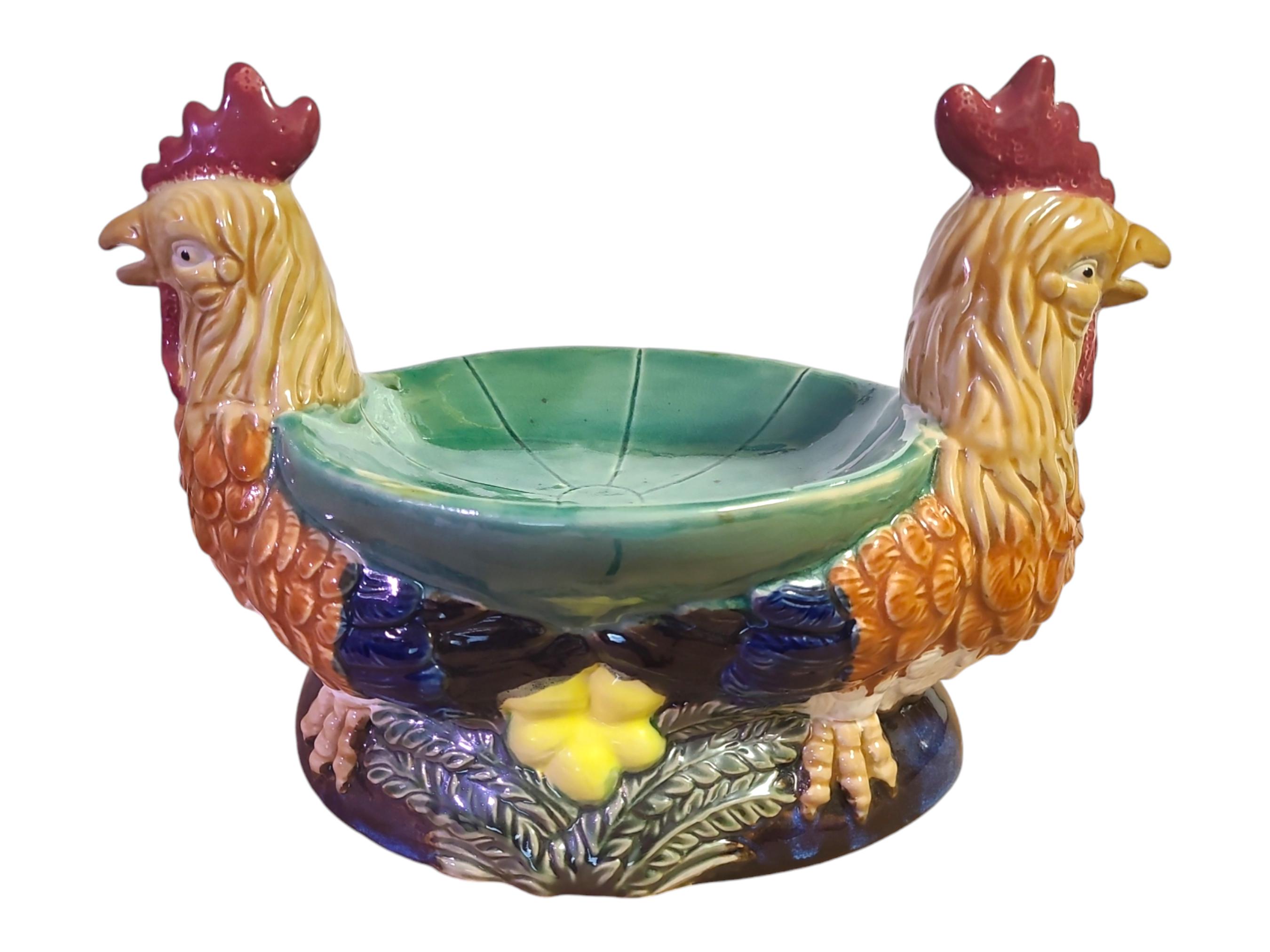 Vintage Majolica Pottery Gallic French Style Double Rooster Pedestal ...