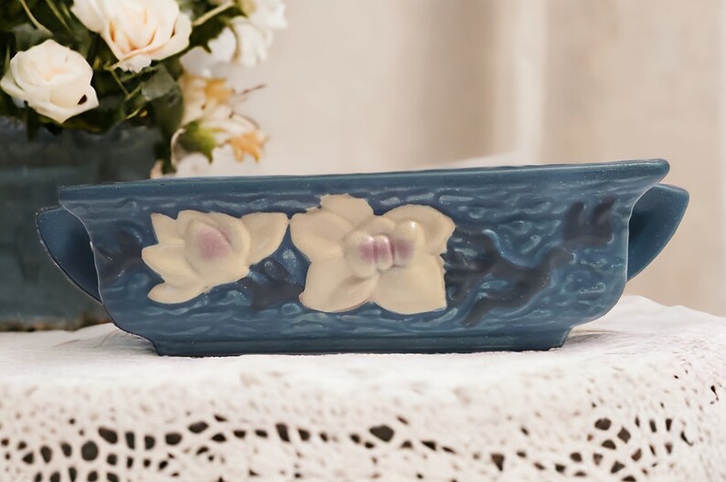 Vintage Roseville Art Pottery REPRODUCTION Blue Magnolia Double Handled ...