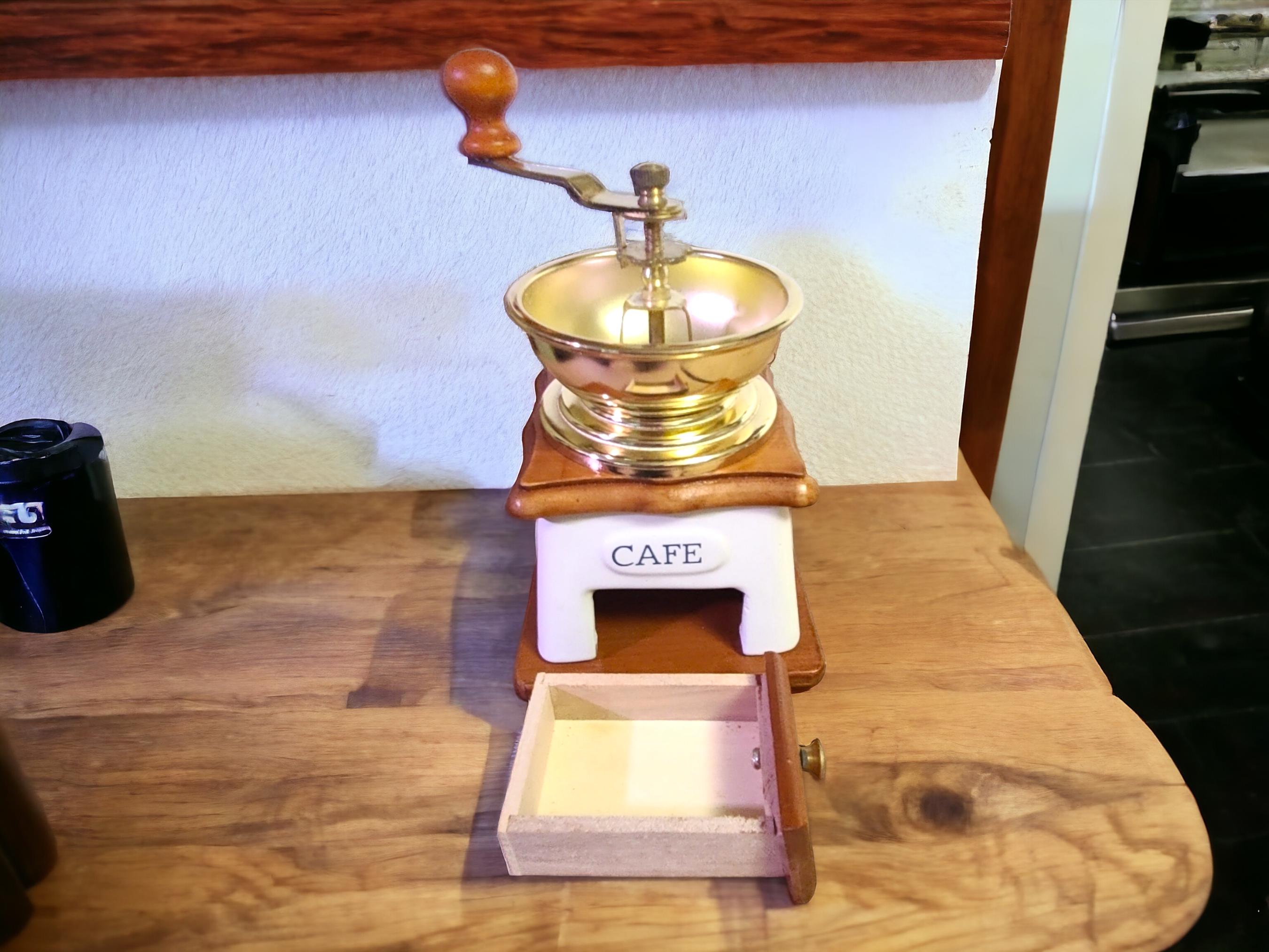 Vintage Blue Delft Style Café Coffee Mill Grinder Porcelain, Wood ...
