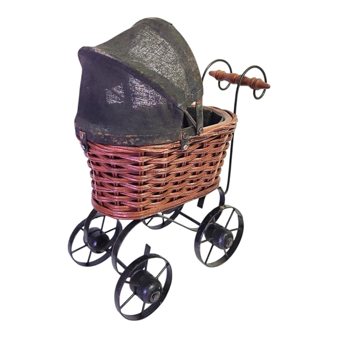 Vintage Victorian Style Wicker Wood Miniature Baby Doll Pram Carriage ...