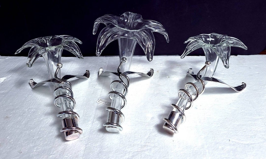 Set of 3 Beautiful Oneida Hand Blown Art Glass AMARYLLIS Flower ...